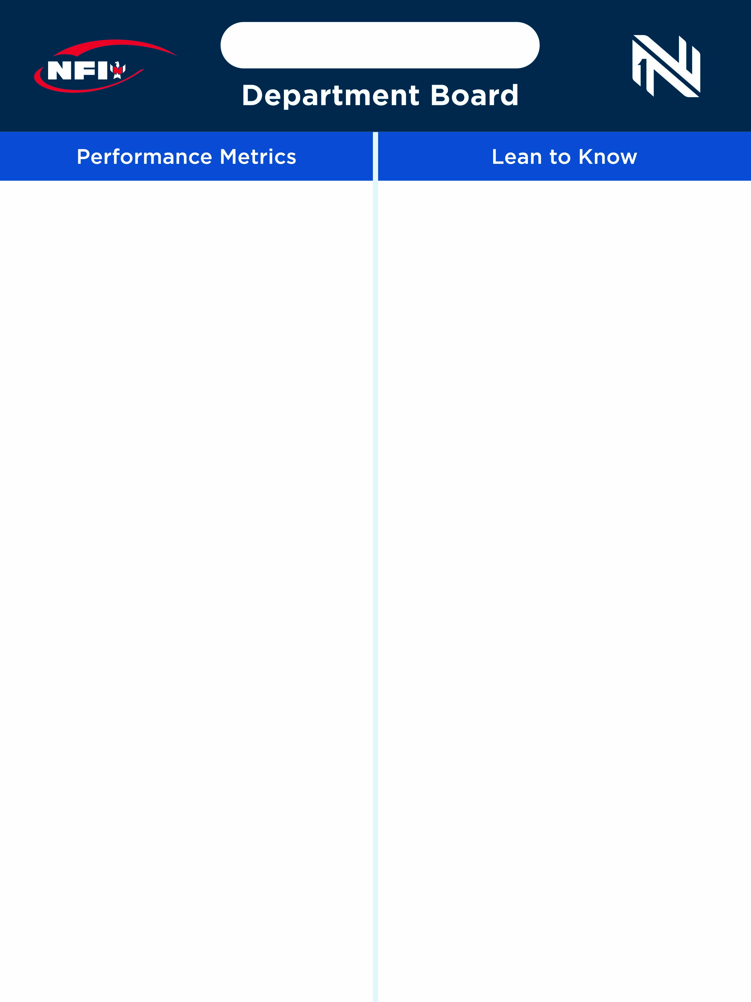 ONE Program Department Board – NFI TSM Shop